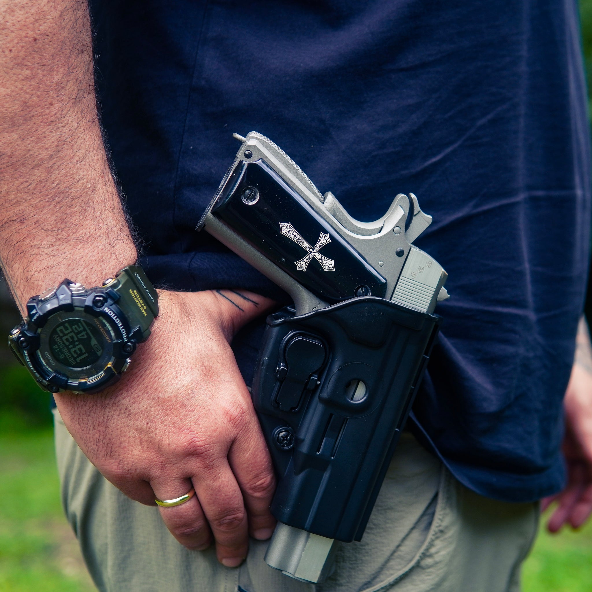URAY 1911 Full Size Black Acrylic Plexi and Christian Cross Pistol Gri ...